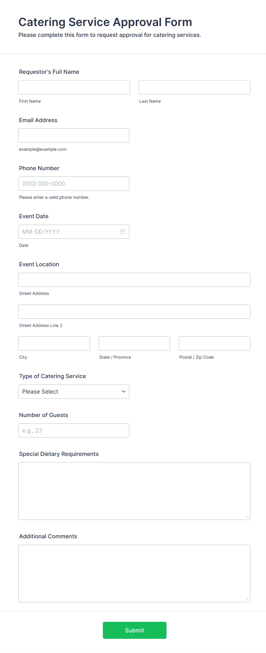 Catering Service Approval Form Template | Jotform