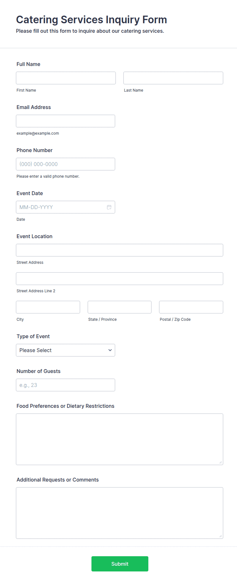 Catering Services Inquiry Form Template | Jotform