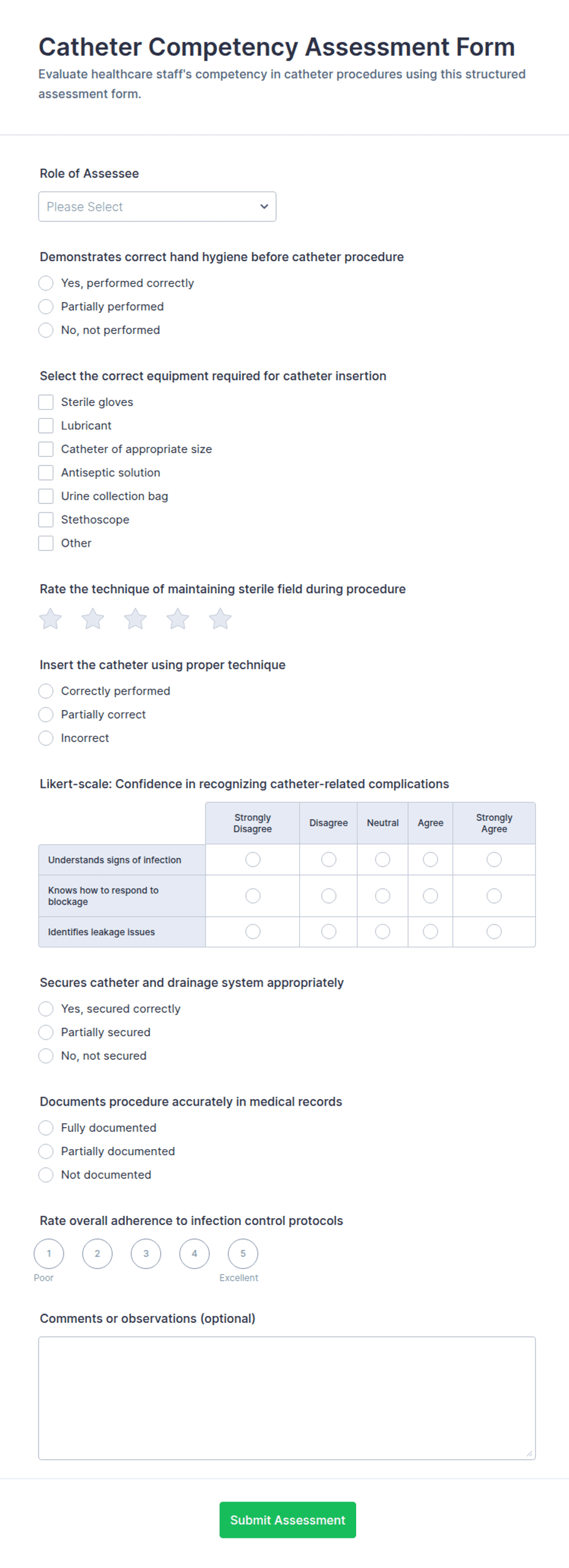 Catheter Competency Assessment Form Template | Jotform