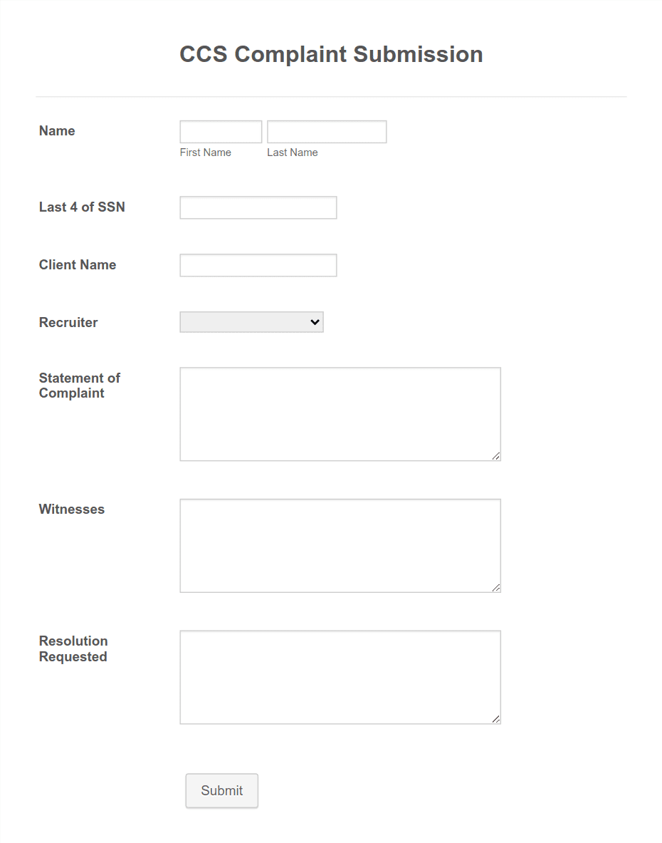 CCS Complaint Submission Form Template | Jotform