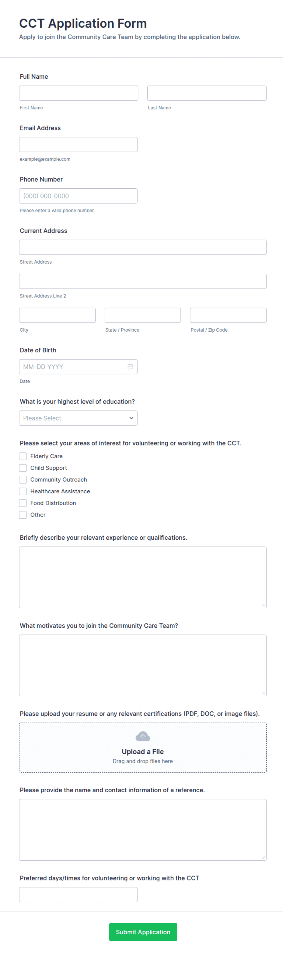 CCT Application Form Template | Jotform