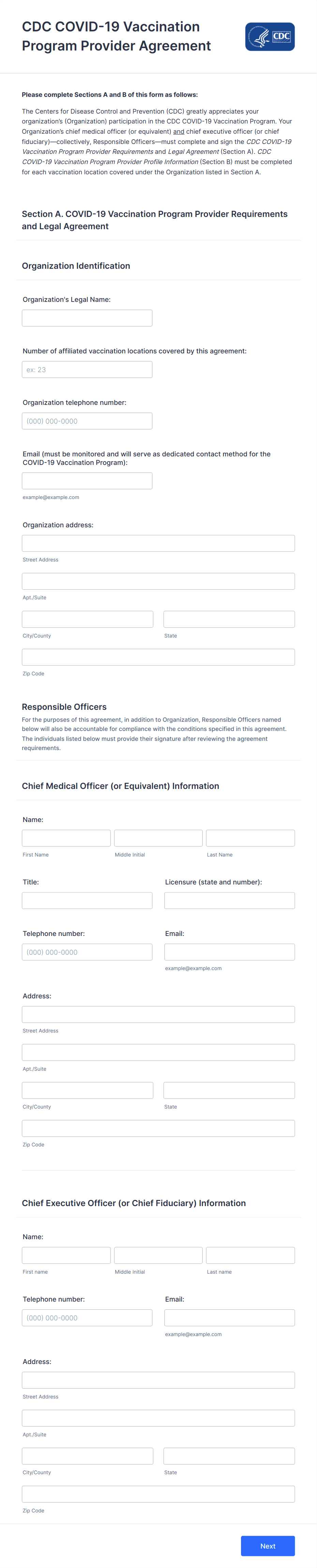 CDC COVID-19 Vaccination Program Provider Agreement Form Template | Jotform