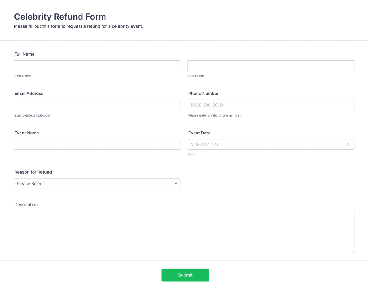 Celebrity Refund Form Template | Jotform
