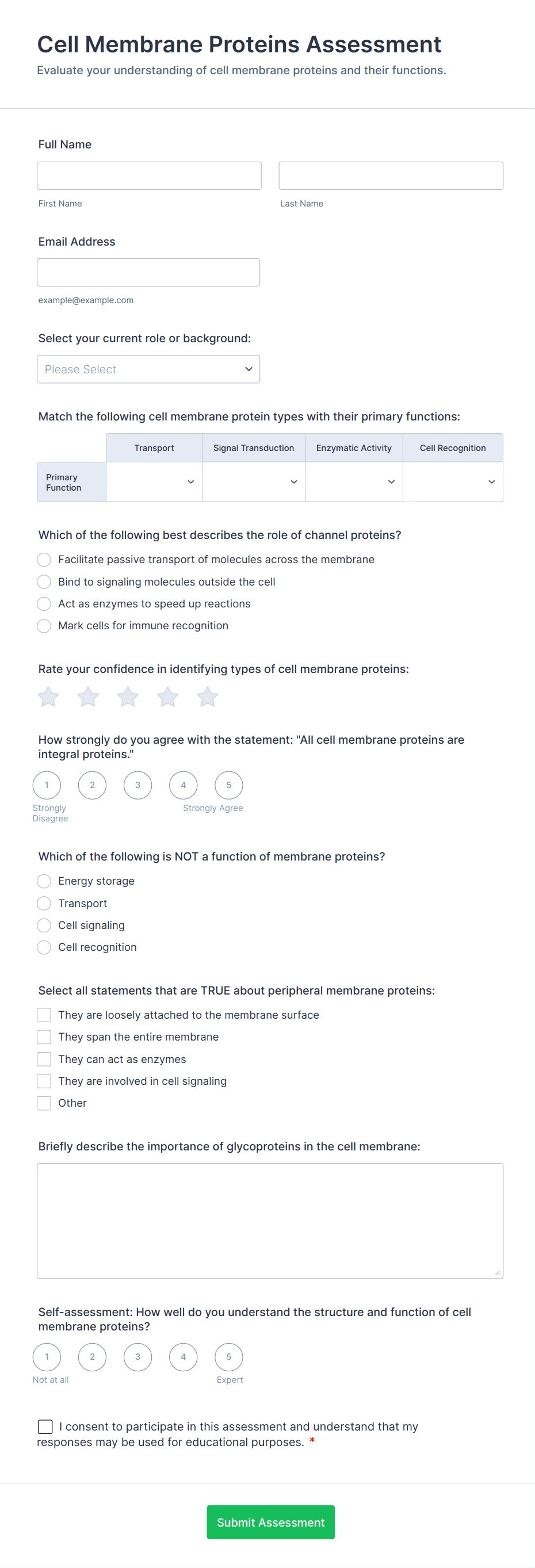 Cell Membrane Proteins Assessment Form Template | Jotform