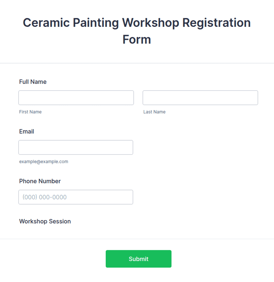 Ceramic Painting Workshop Registration Form Template | Jotform