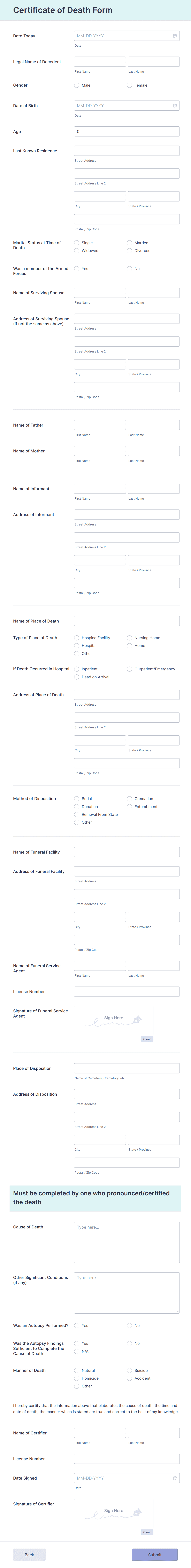 Certificate of Death Form Template | Jotform