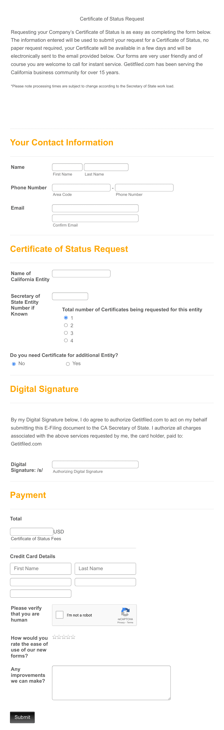 Certificate of Status Form Template | Jotform