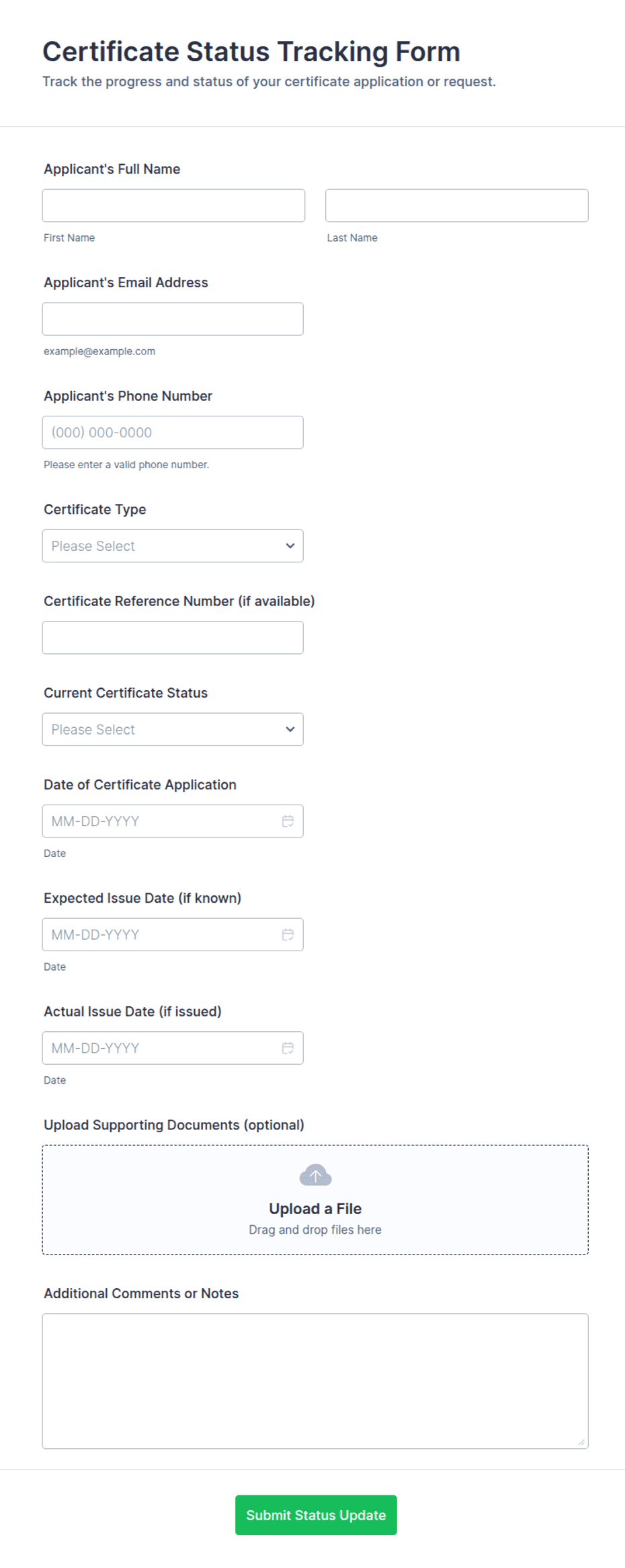Certificate Status Tracking Form Template | Jotform