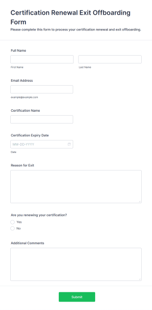 Certification Renewal Exit Offboarding Form Template | Jotform