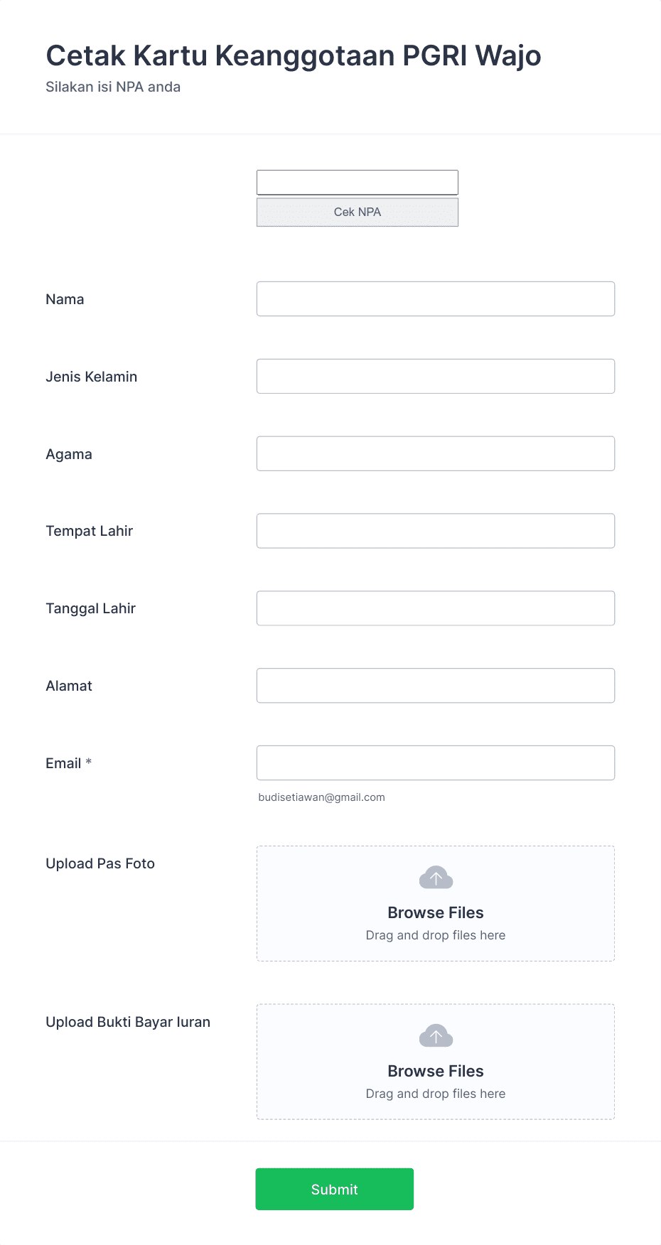 Cetak KTA PGRI Wajo Template Formulir | Jotform
