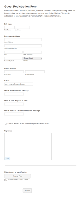 Hotel Guest Registration Form Template | Jotform