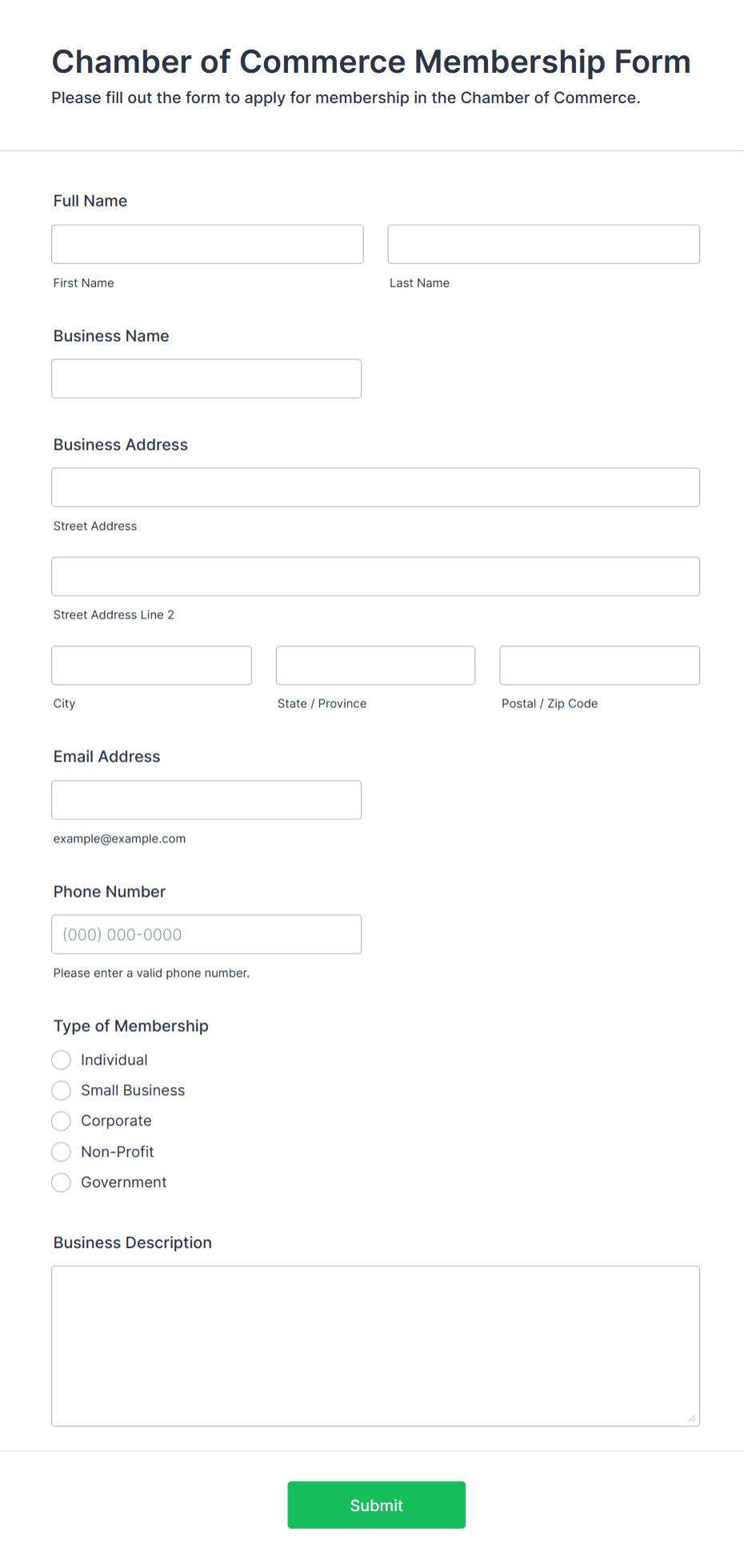 Chamber of Commerce Membership Form Template | Jotform