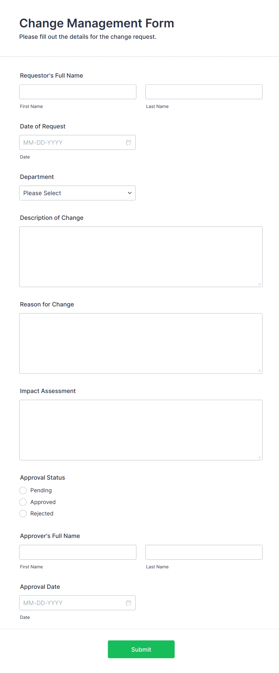 Change Management Form Template | Jotform