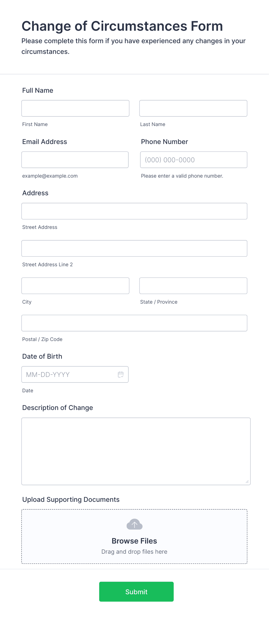 Change of Circumstances Form Template | Jotform