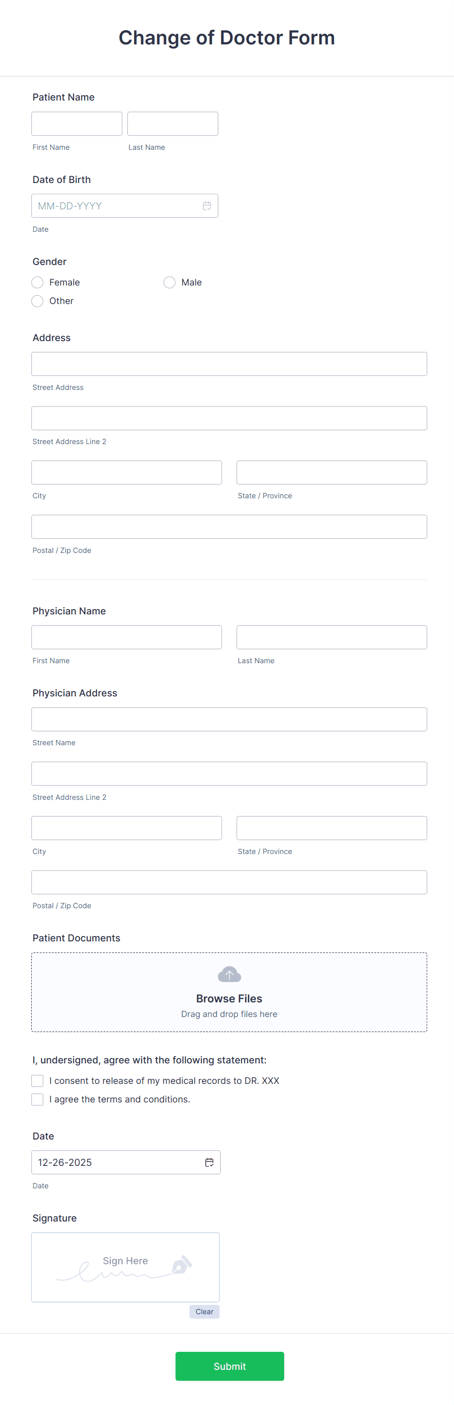 Change of Doctor Form Template | Jotform