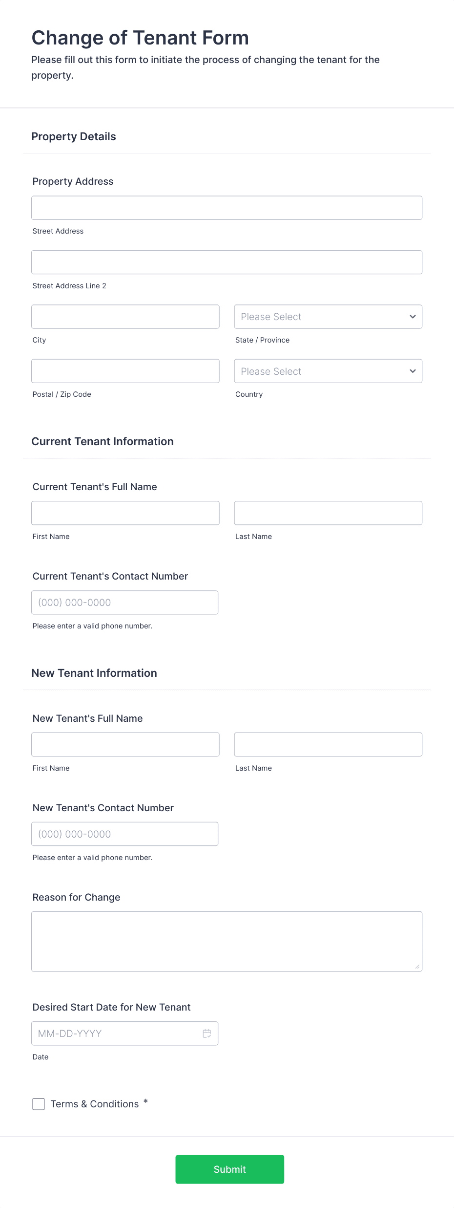 Change of Tenant Form Template | Jotform