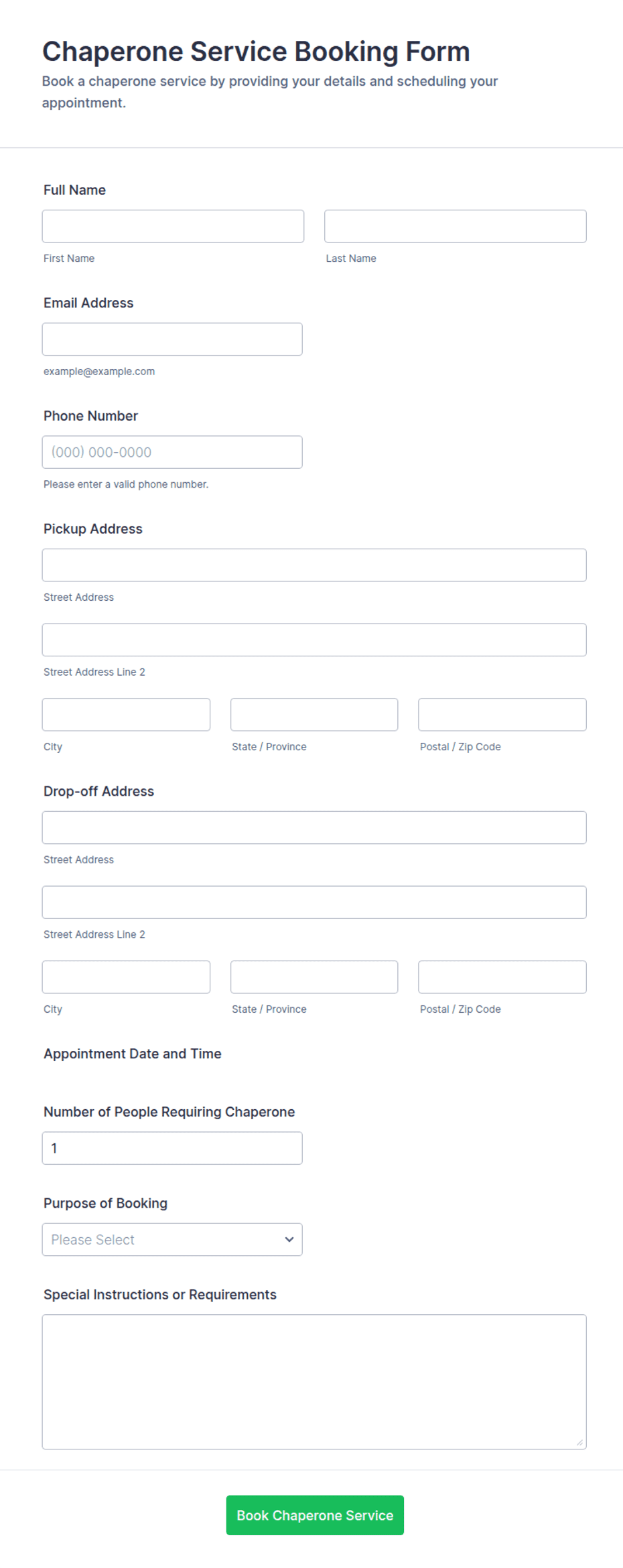Chaperone Service Booking Form Template | Jotform