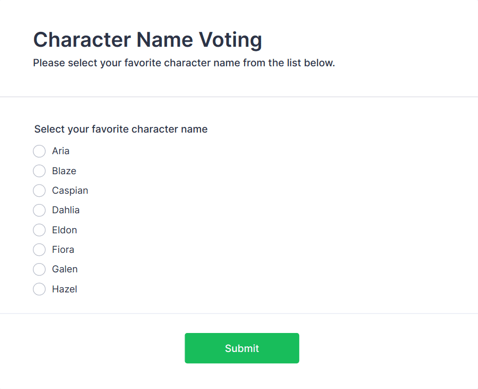 Character Name Voting Form Template | Jotform