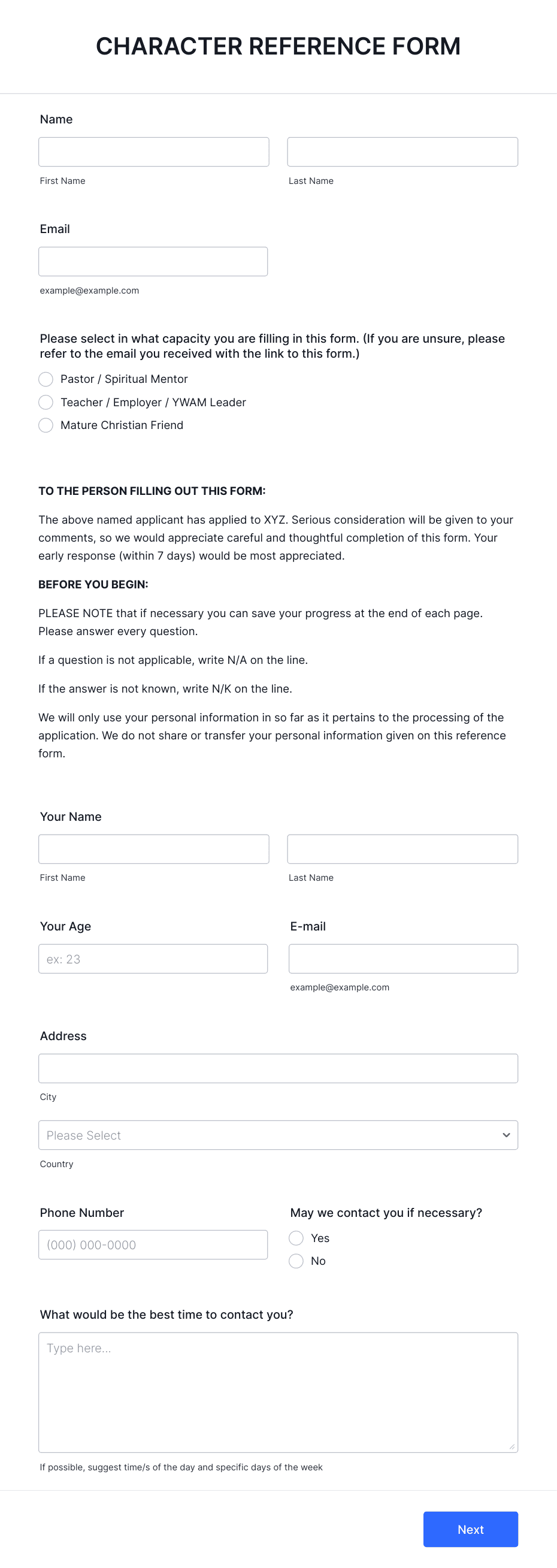 Character Reference Form Template | Jotform