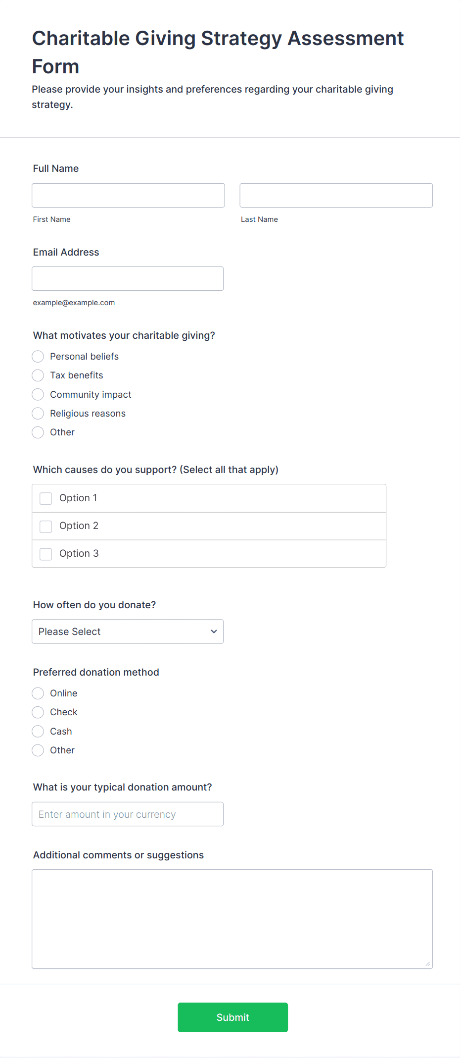 Charitable Giving Strategy Assessment Form Template | Jotform