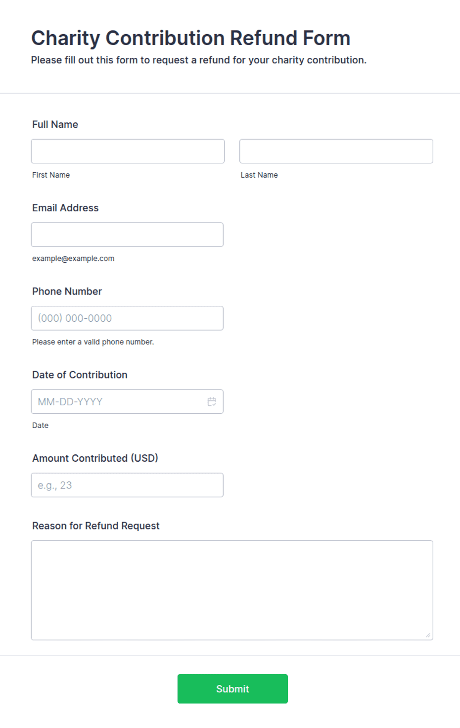 Charity Contribution Refund Form Template | Jotform