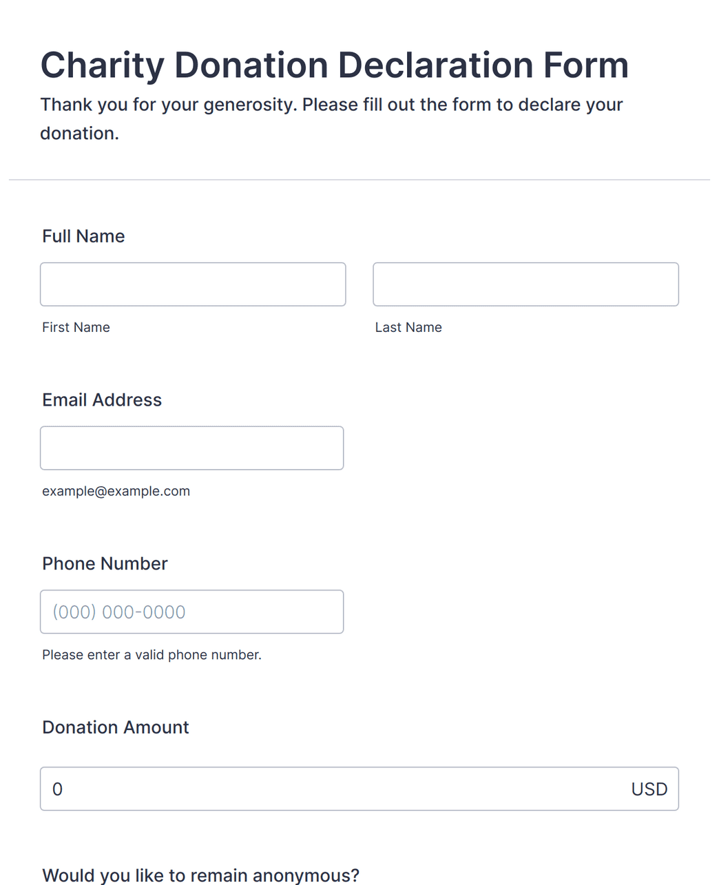 Charity Donation Declaration Form Template | Jotform