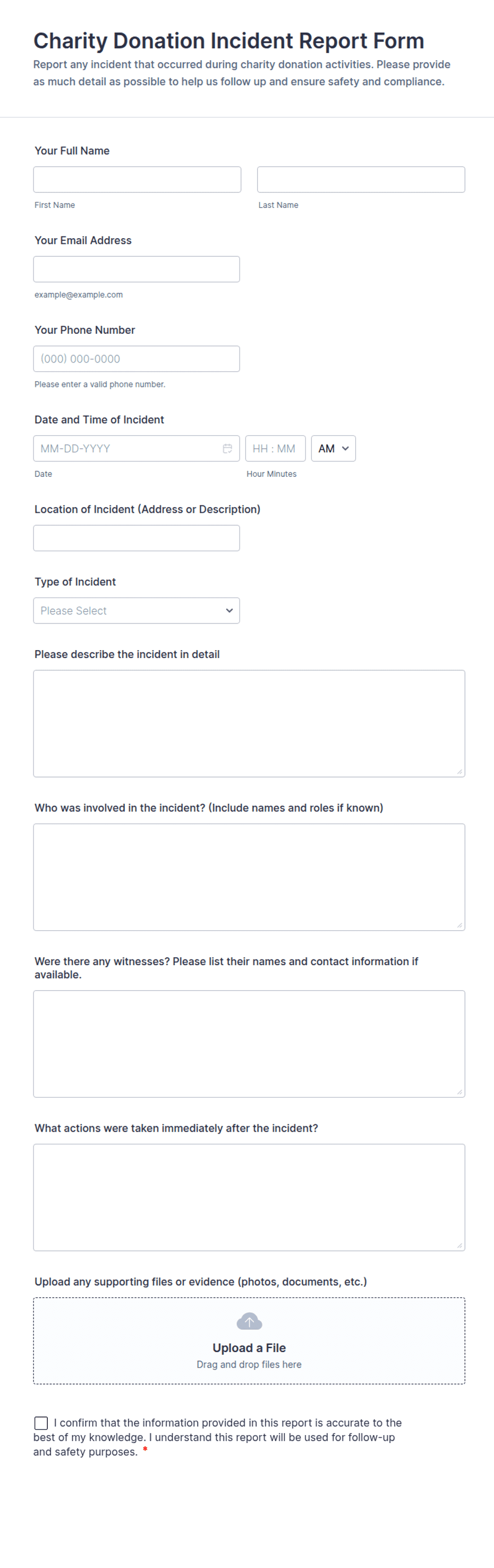 Charity Donation Incident Report Form Template | Jotform