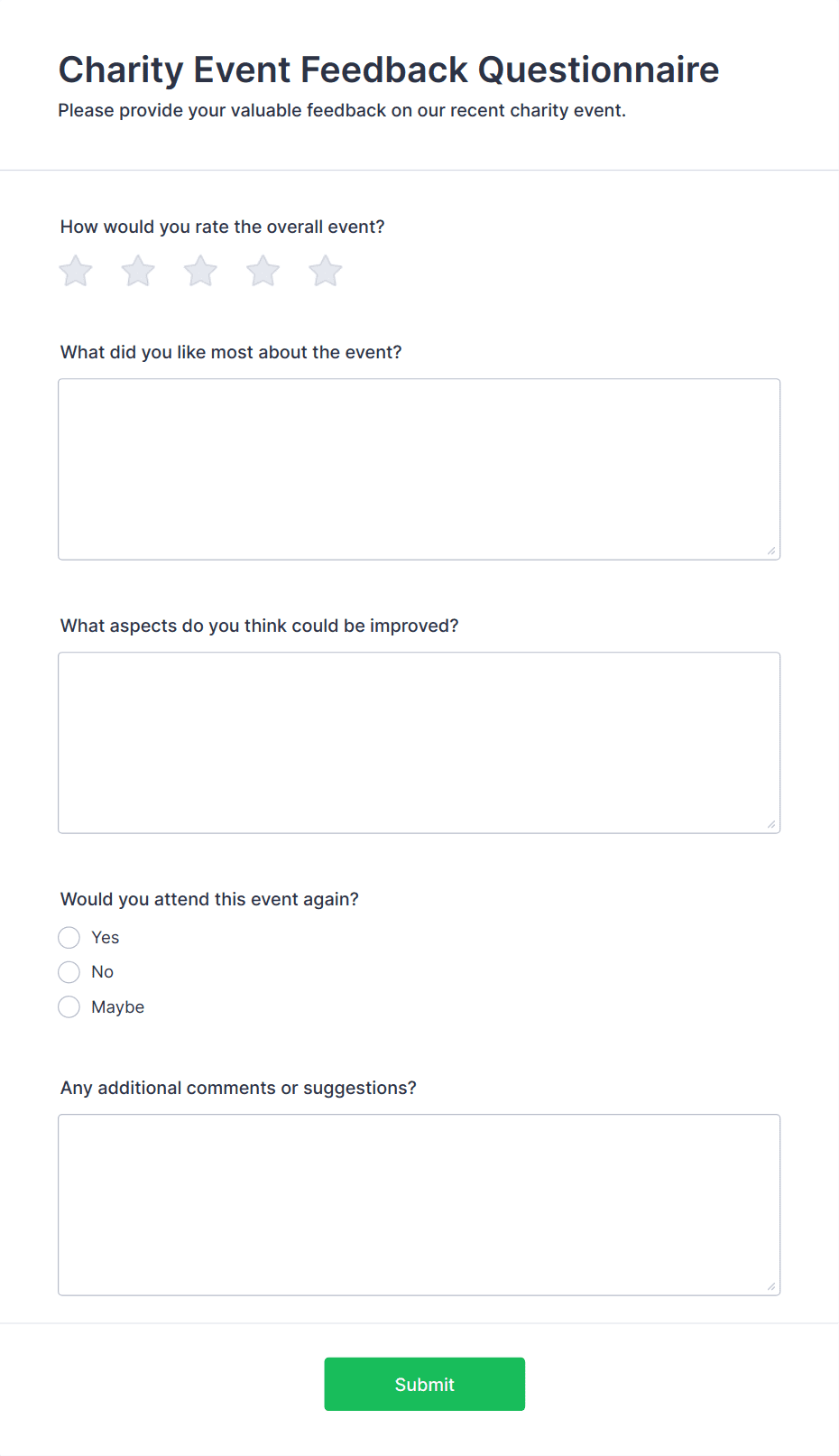 Charity Event Feedback Questionnaire Form Template | Jotform