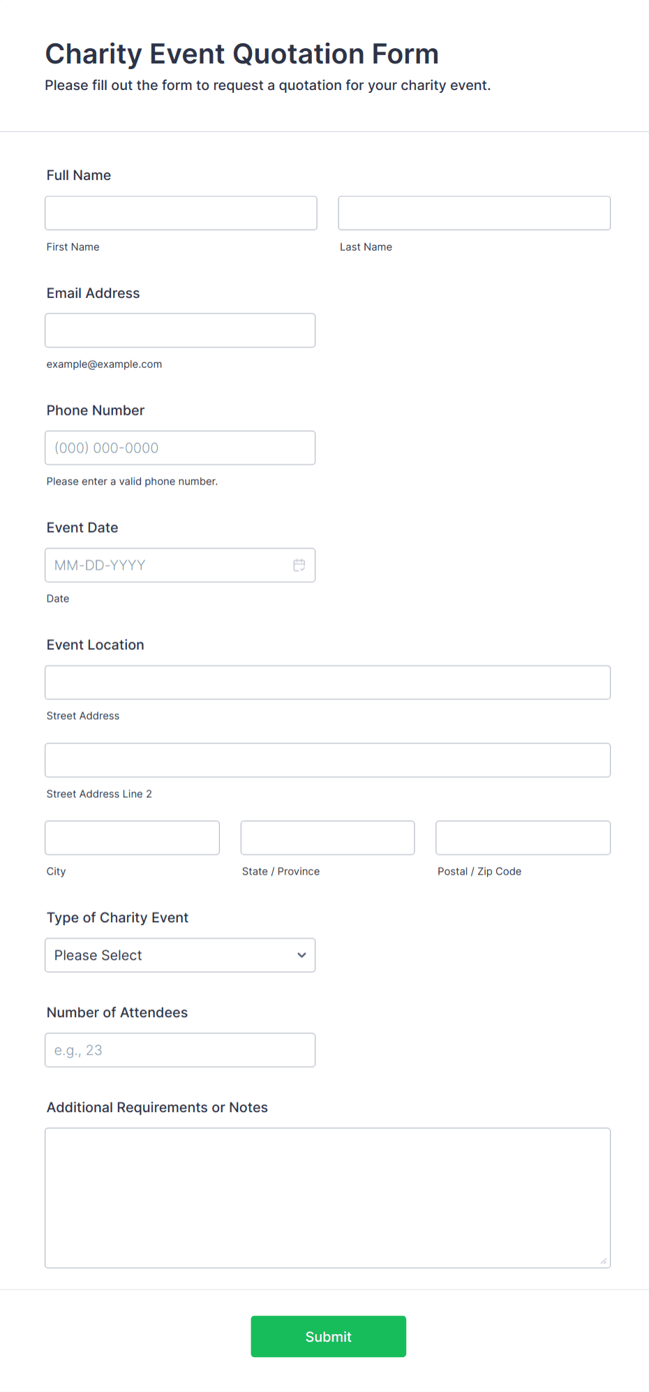 Charity Event Quotation Form Template | Jotform