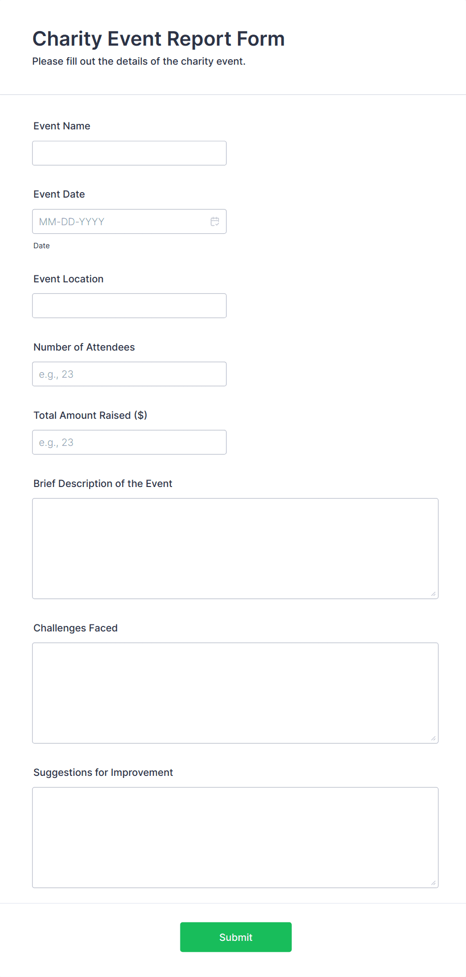 Charity Event Report Form Template | Jotform