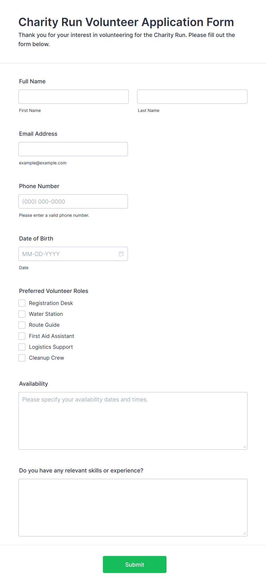 Charity Run Volunteer Application Form Template | Jotform