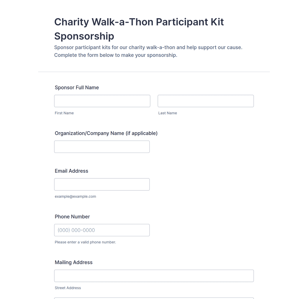 Charity Walk-a-Thon Participant Kit Sponsorship Form Template | Jotform