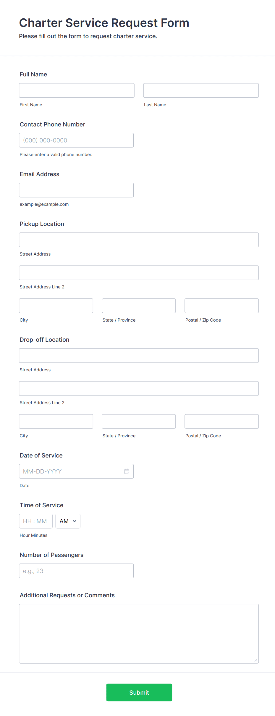 Charter Service Request Form Template | Jotform