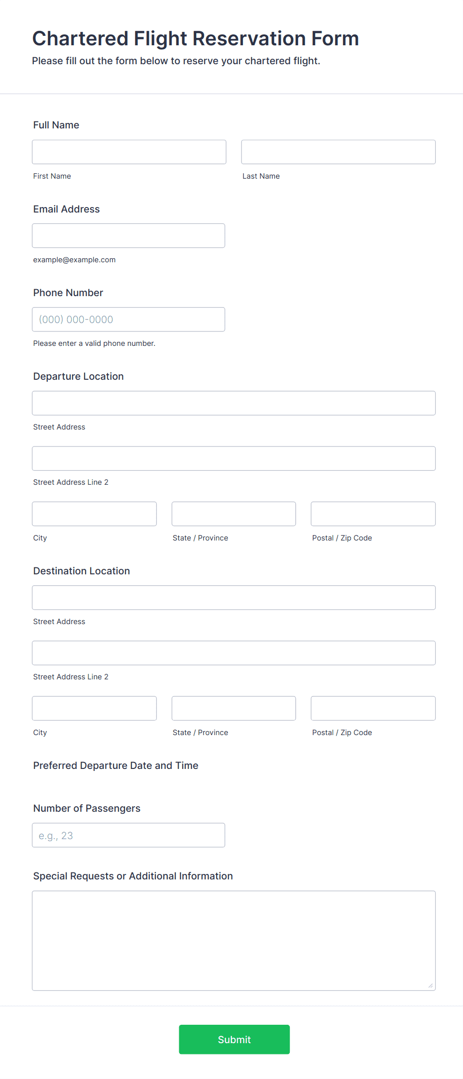 Chartered Flight Reservation Form Template | Jotform