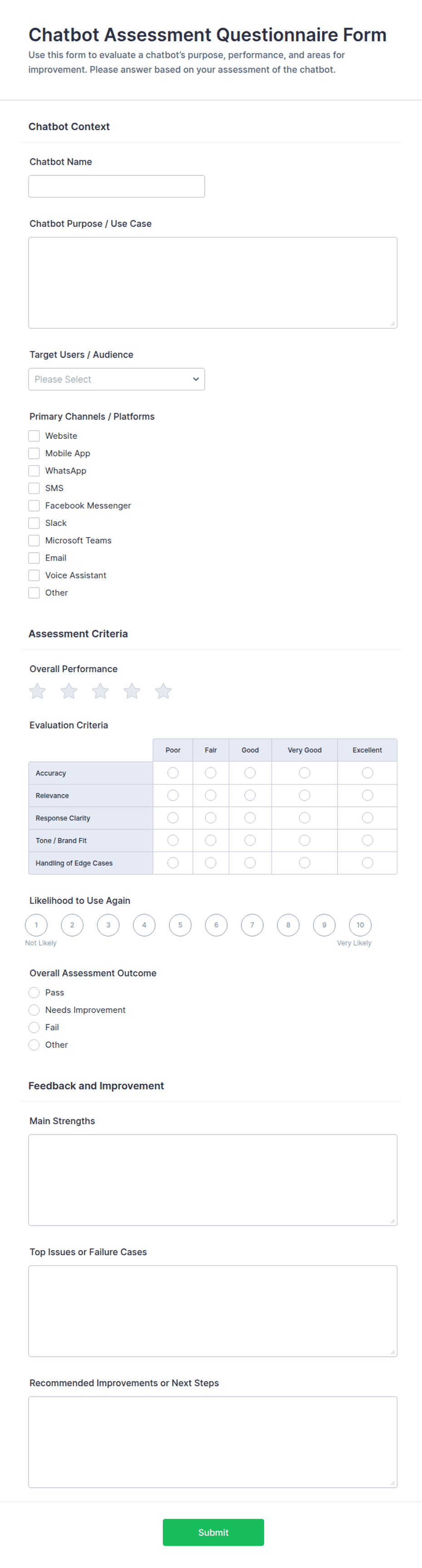 Chatbot Assessment Questionnaire Form Template | Jotform