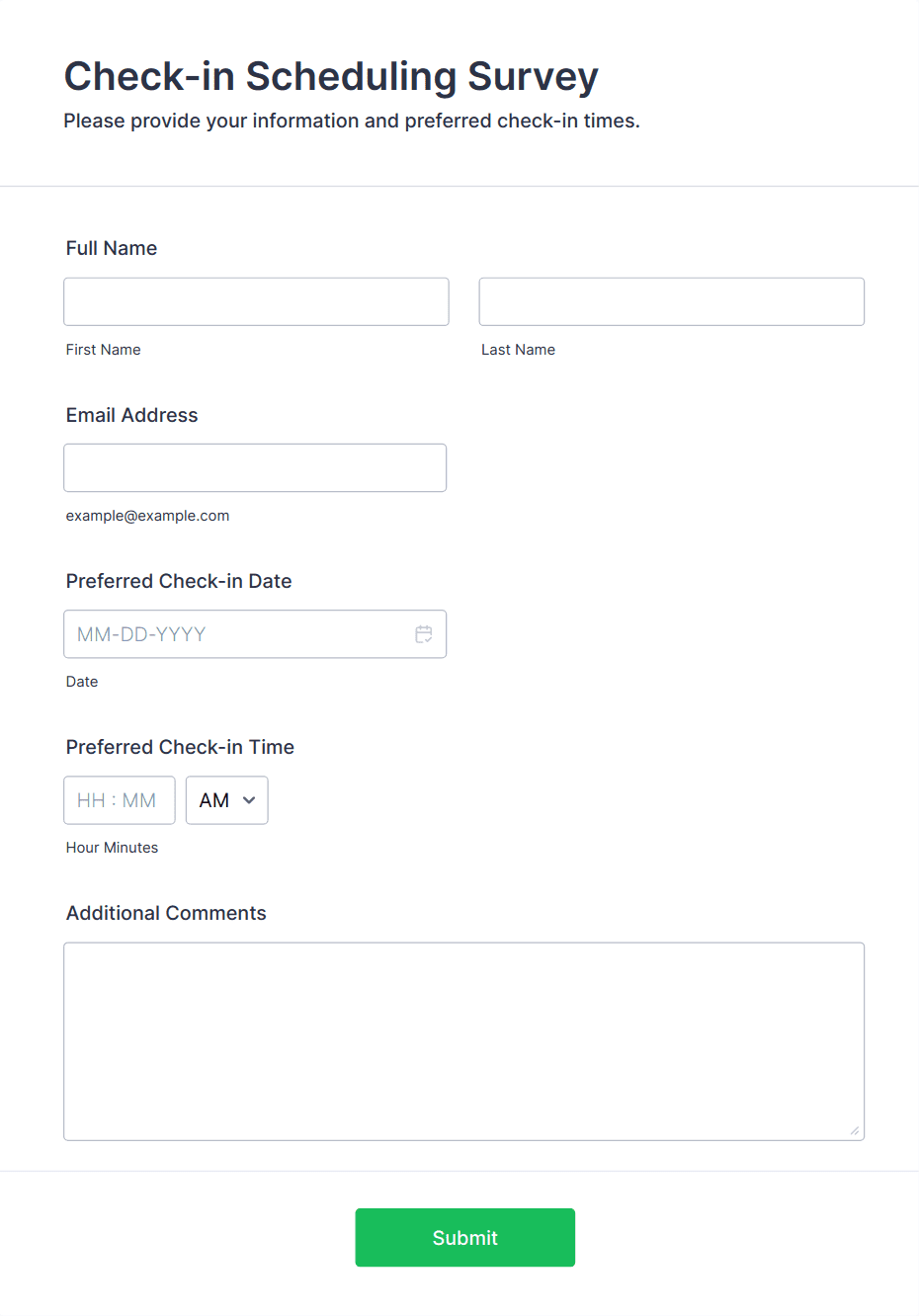 Check-in Scheduling Survey Form Template | Jotform