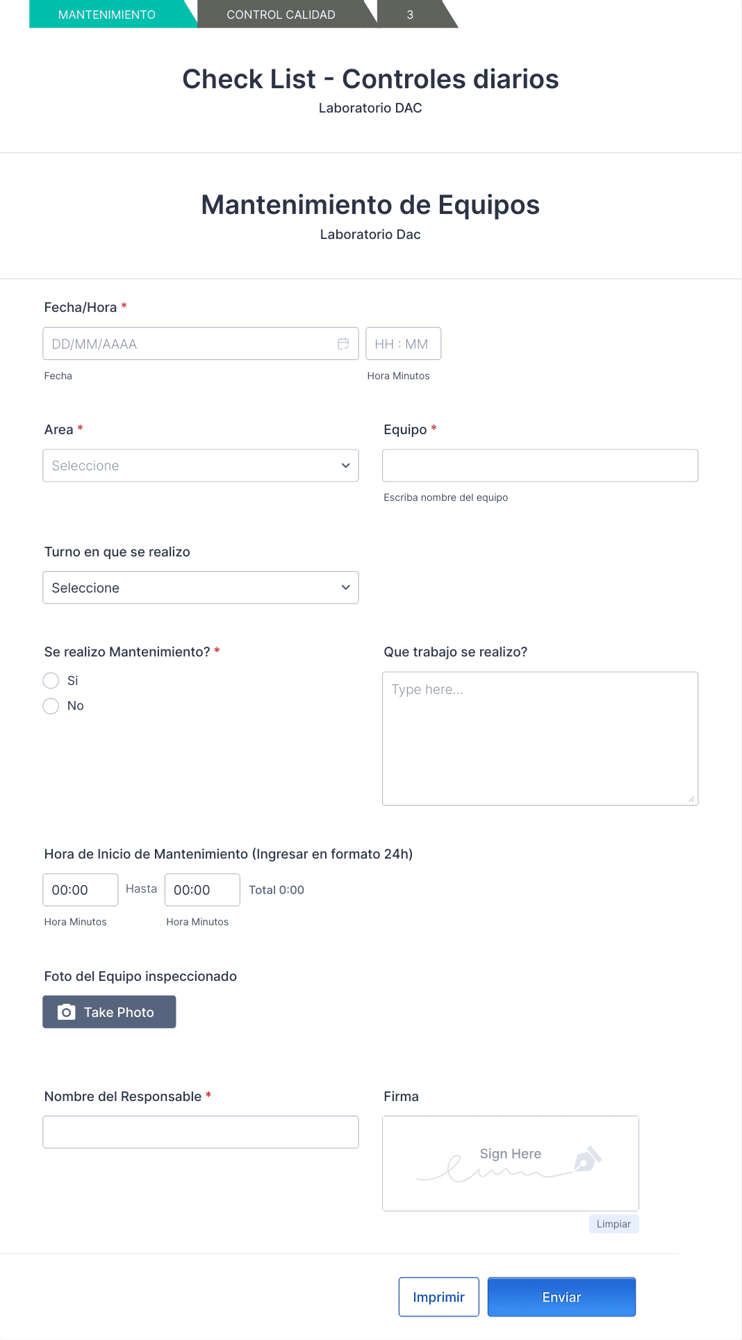 Check List - Controles diarios Plantilla de formulario | Jotform