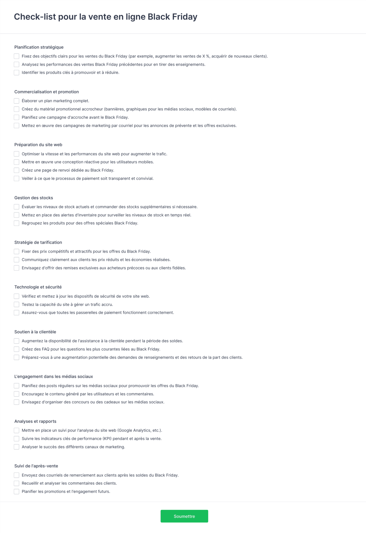 Check-list pour la vente en ligne Black Friday Modèle du formulaire ...
