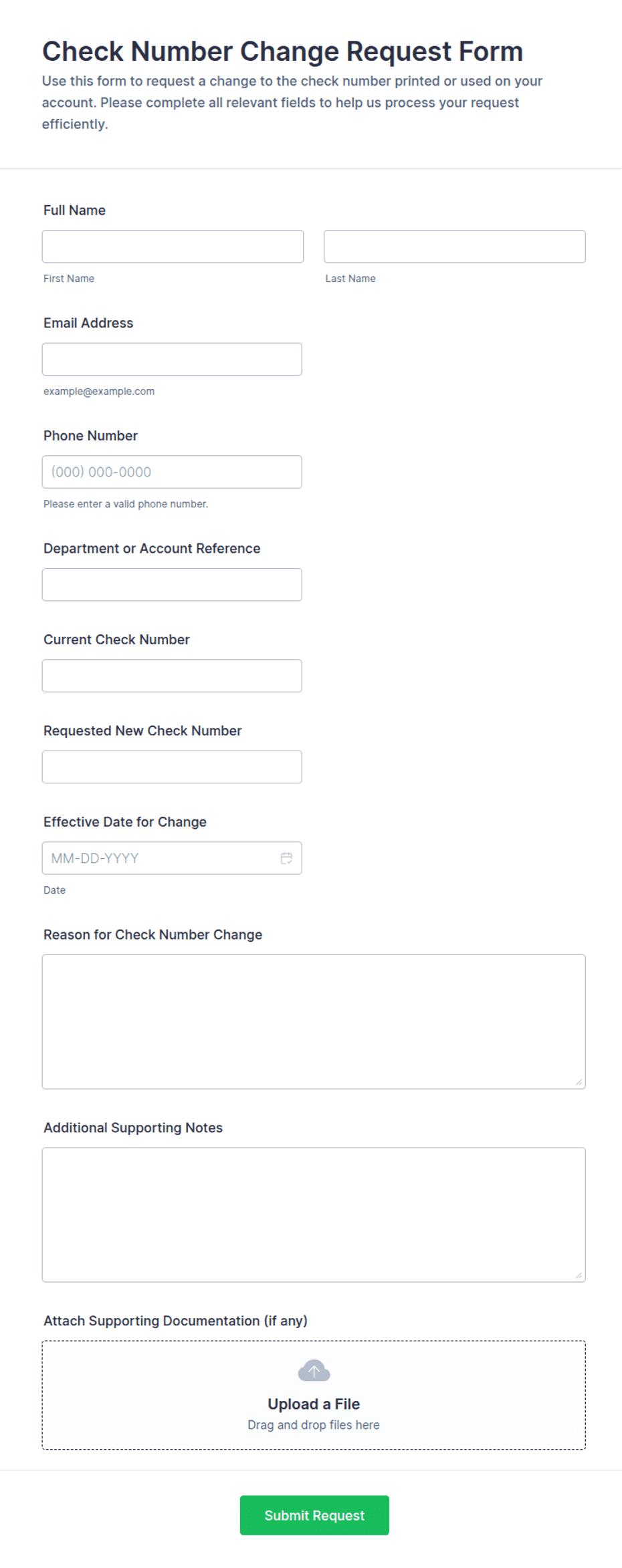 Check Number Change Request Form Template | Jotform