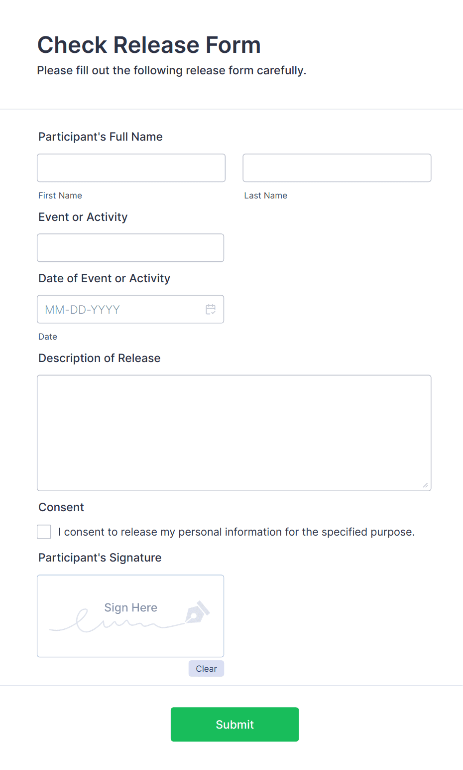 Check Release Form Template | Jotform