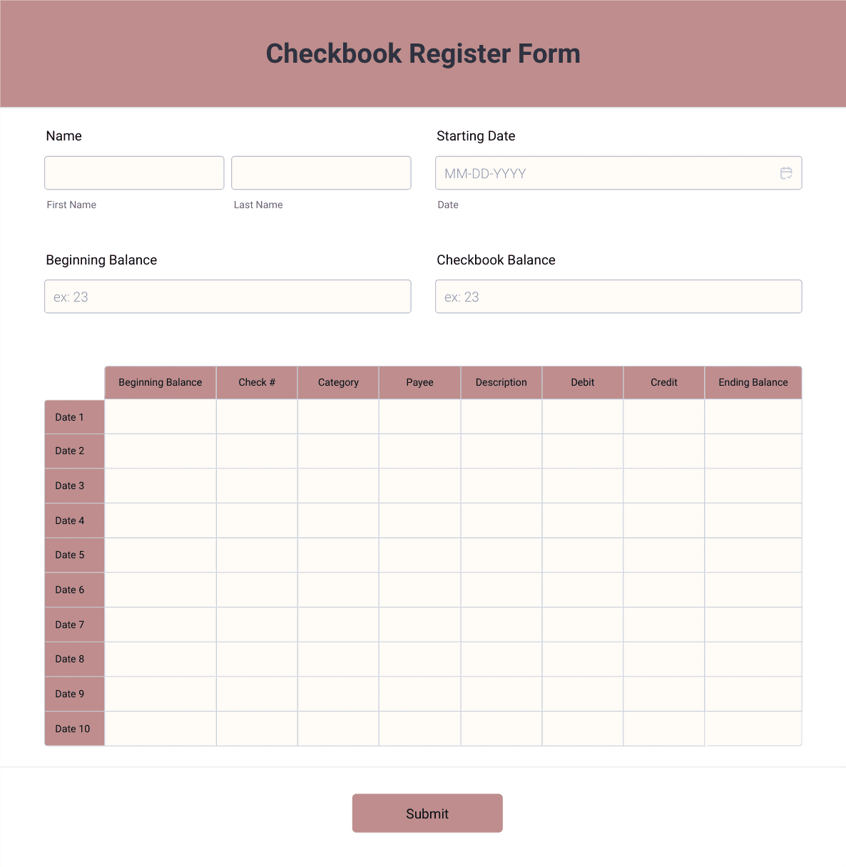 Checkbook Register Form Template | Jotform
