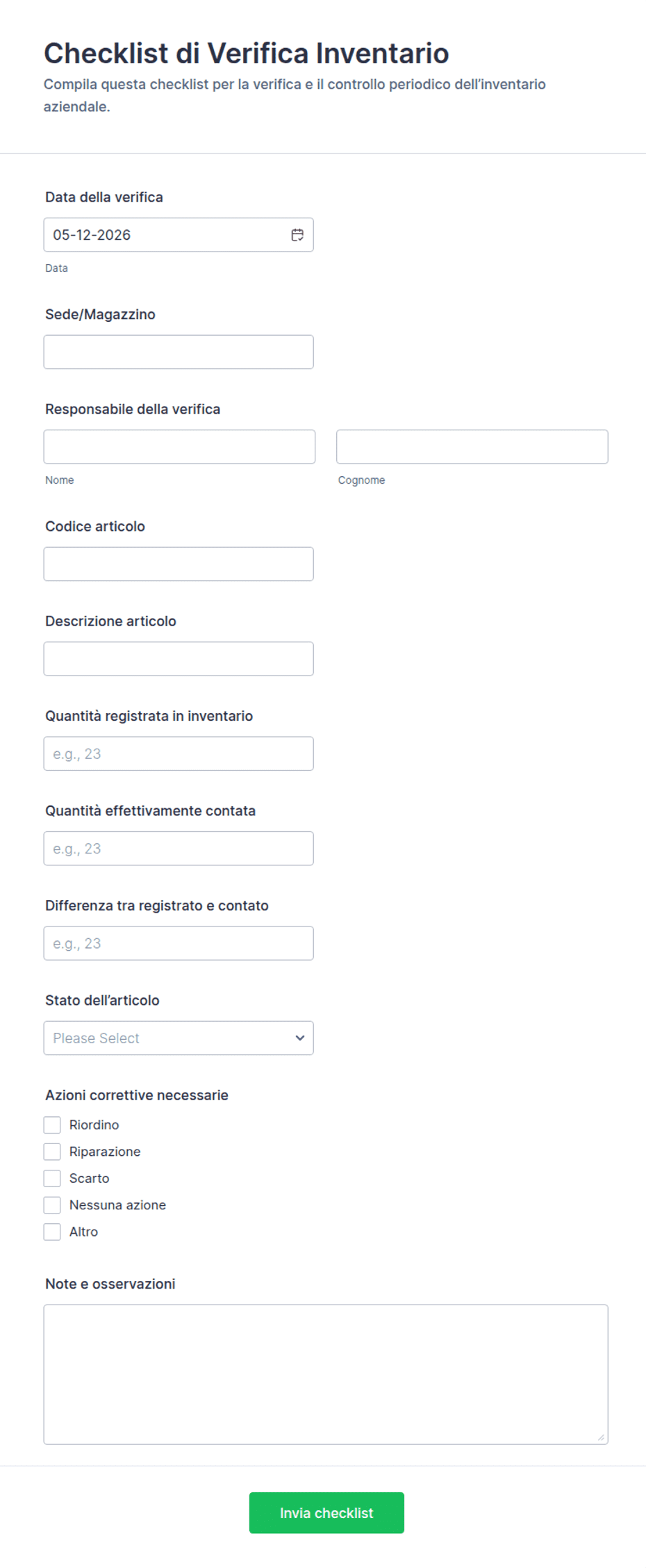 Checklist di Inventario Form | Jotform