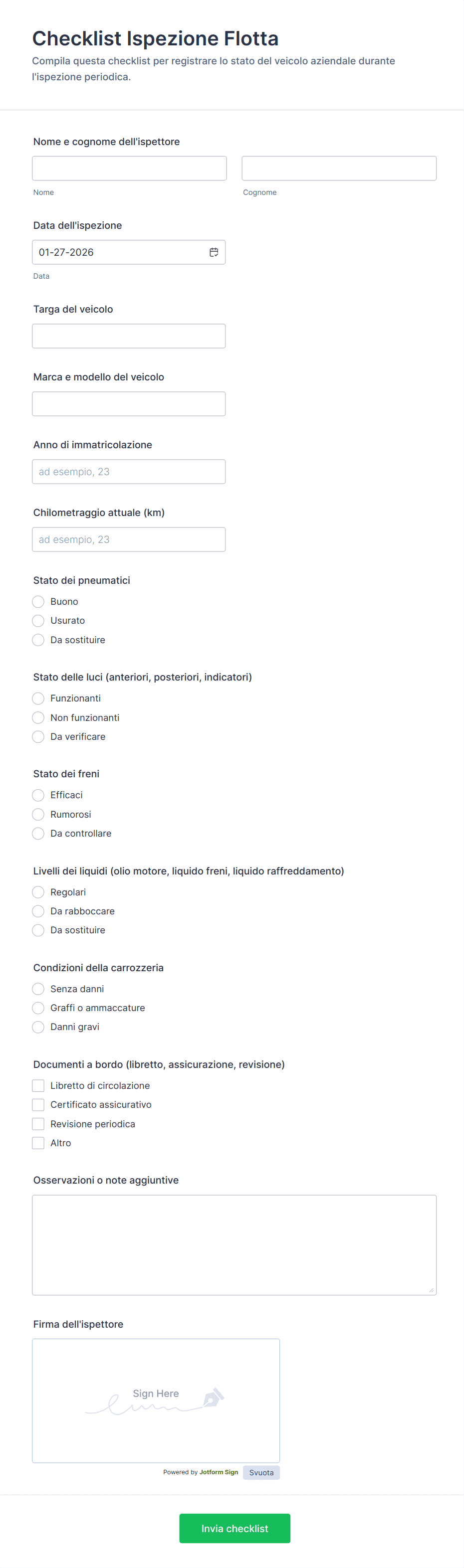 Checklist Ispezione Flotta Template Modulo | Jotform