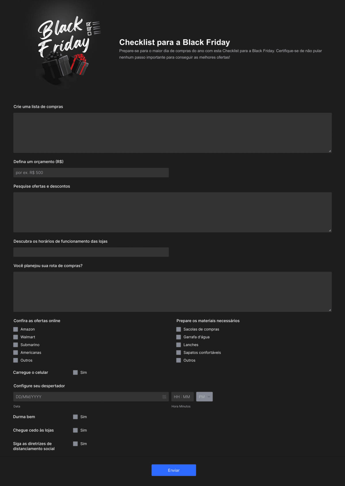 Checklist para a Black Friday Modelo de Formulário | Jotform