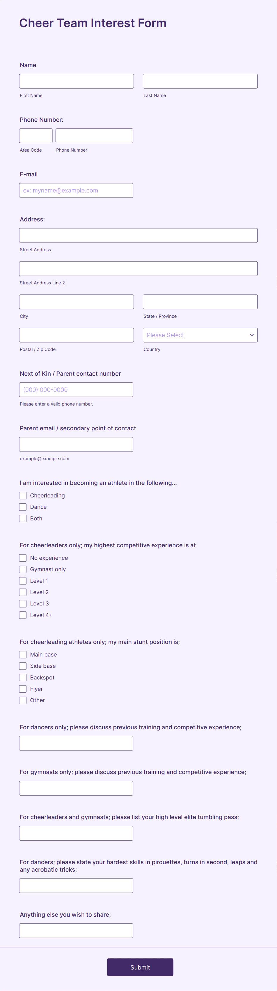 Cheer Team Interest Form Template | Jotform