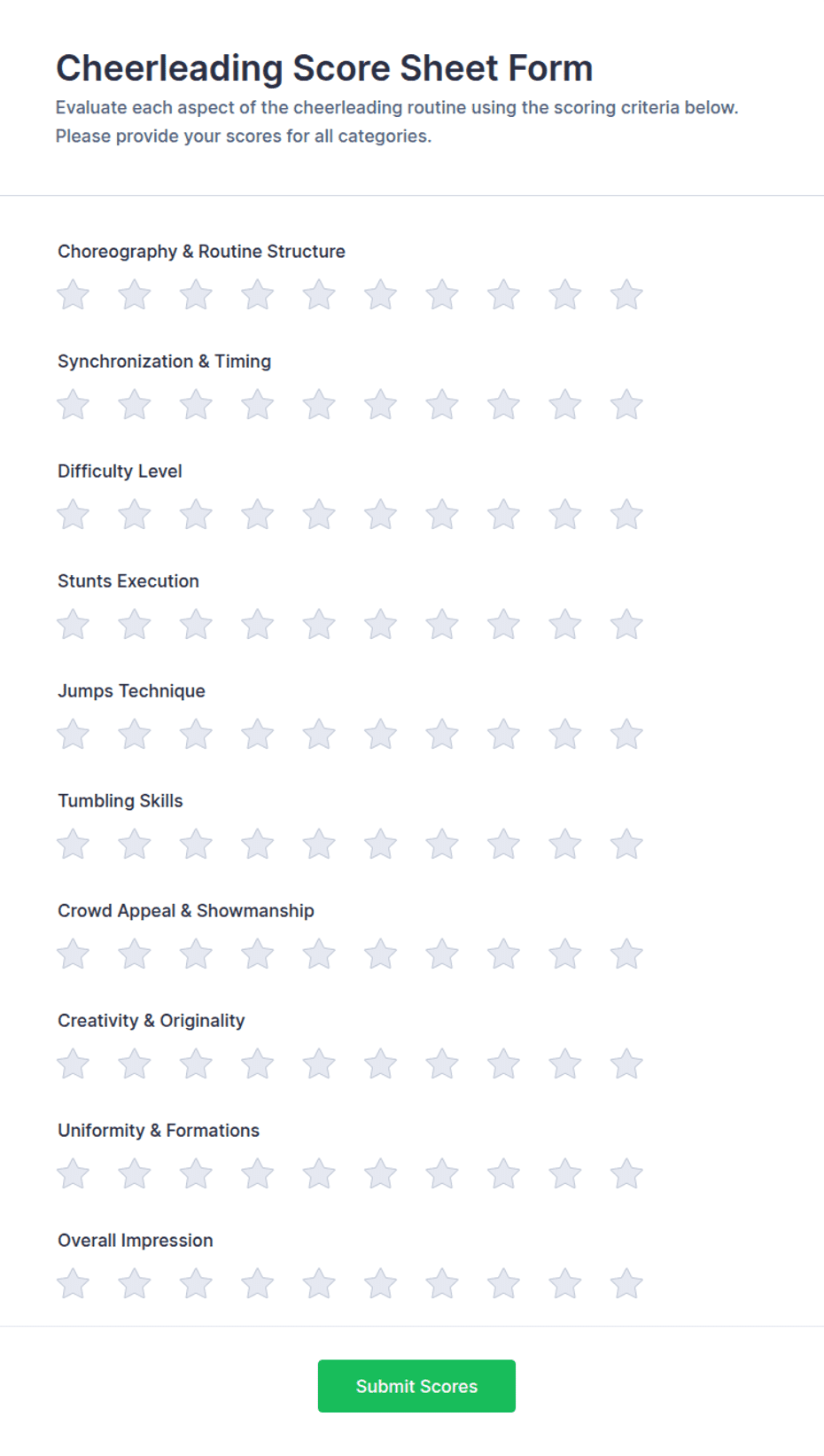 Cheerleading Score Sheet Form Template | Jotform
