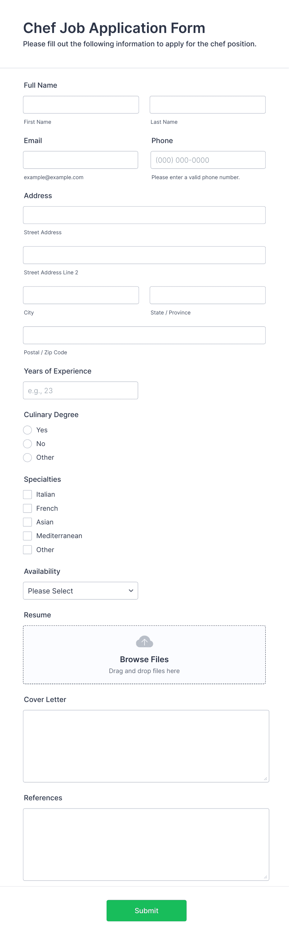 Chef Job Application Form Template | Jotform