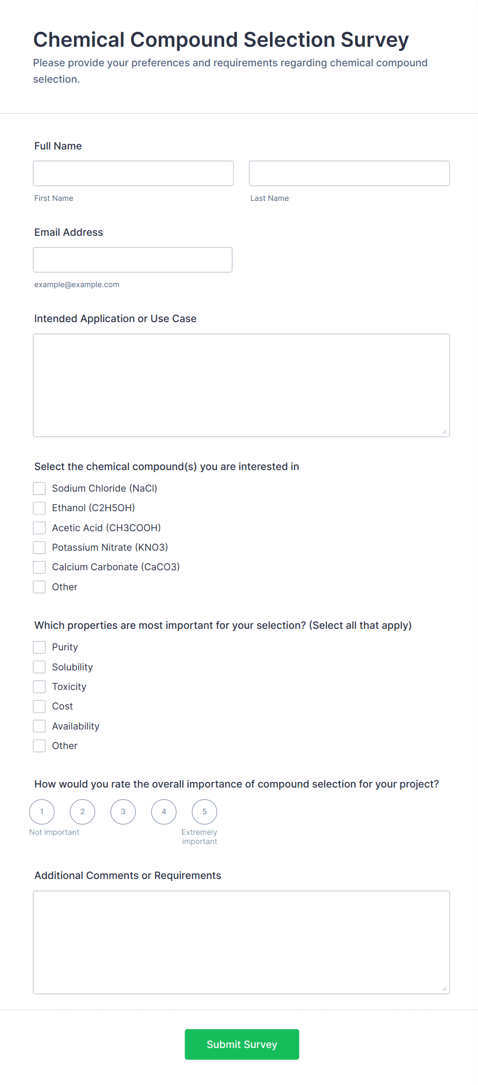Chemical Compound Selection Survey Form Template | Jotform