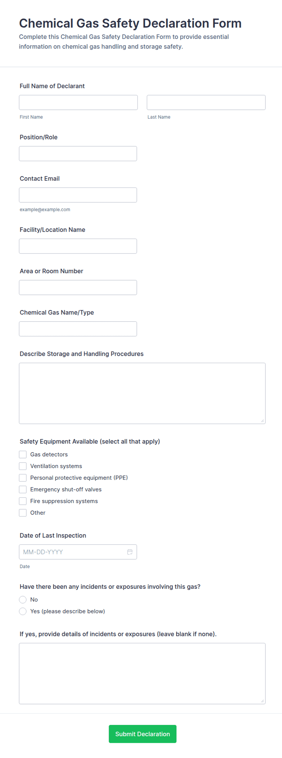 Chemical Gas Safety Declaration Form Template | Jotform