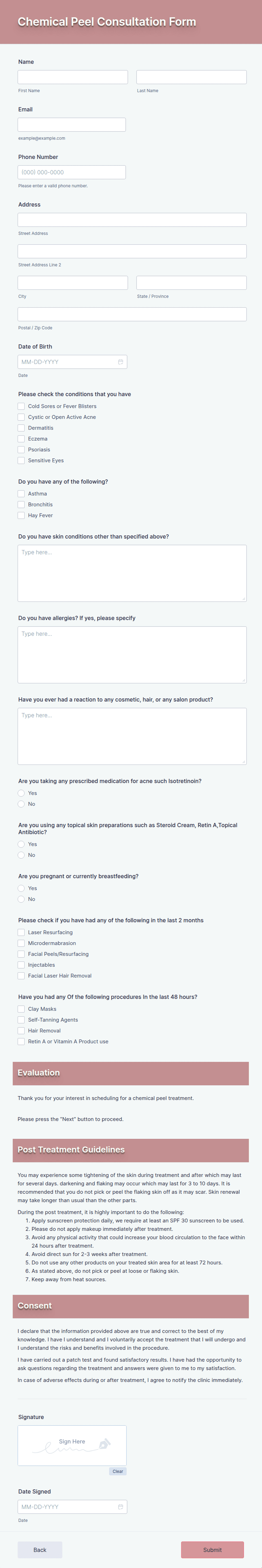 Chemical Peel Consultation Form Template | Jotform